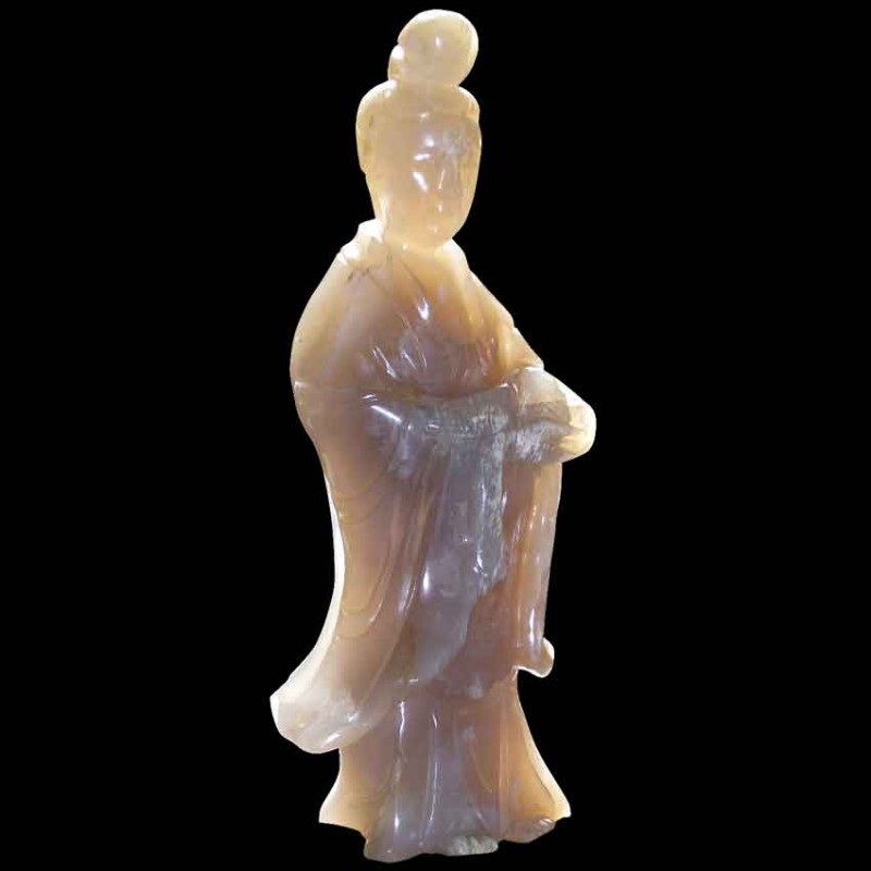 Statuette Antique en Jade de Kwan Yin : Élégance Spirituelle des Années ...